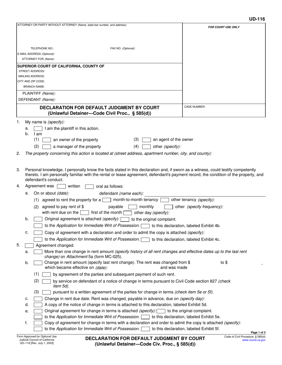 Form UD-116 - Fill Out, Sign Online and Download Fillable PDF ...