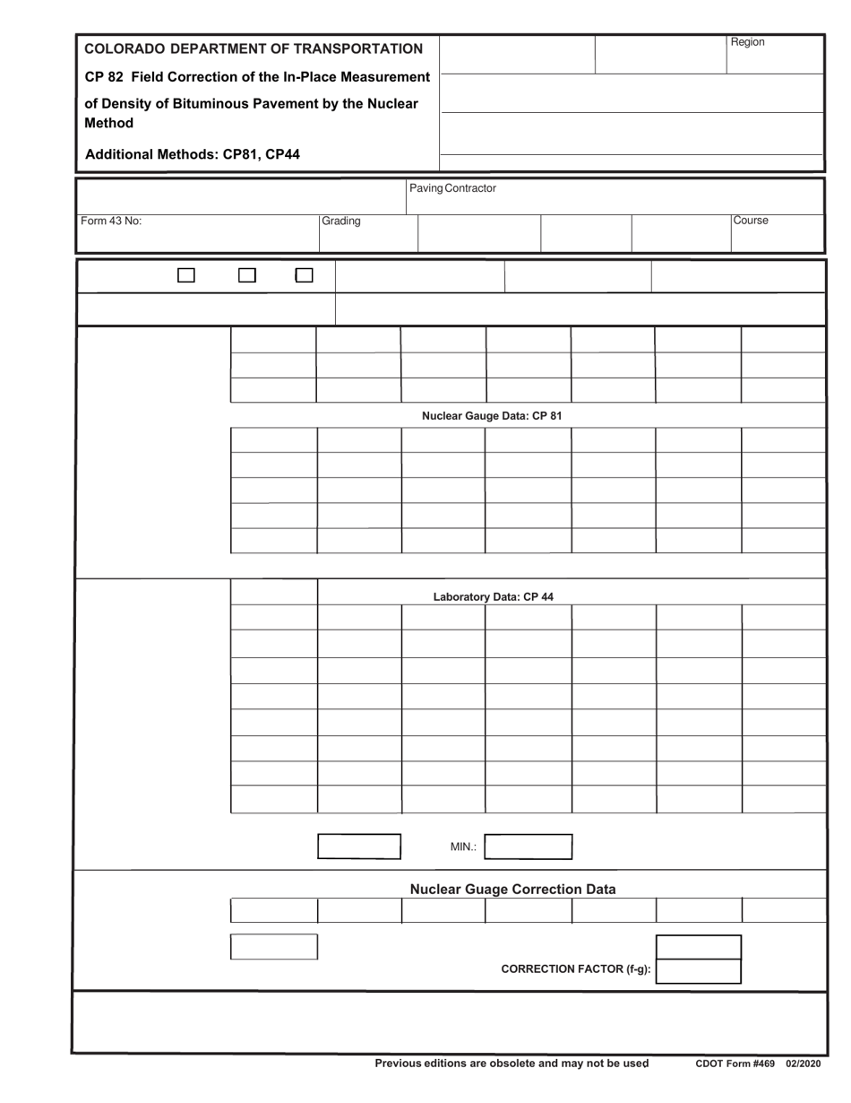 CDOT Form 469 Download Fillable PDF or Fill Online Field Correction of ...