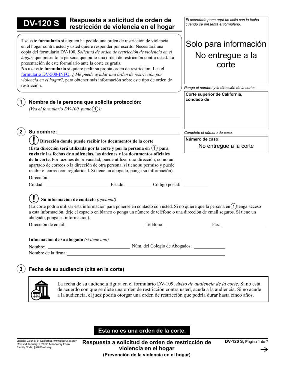 Formulario DV-120 - Fill Out, Sign Online and Download Printable PDF, California (Spanish ...