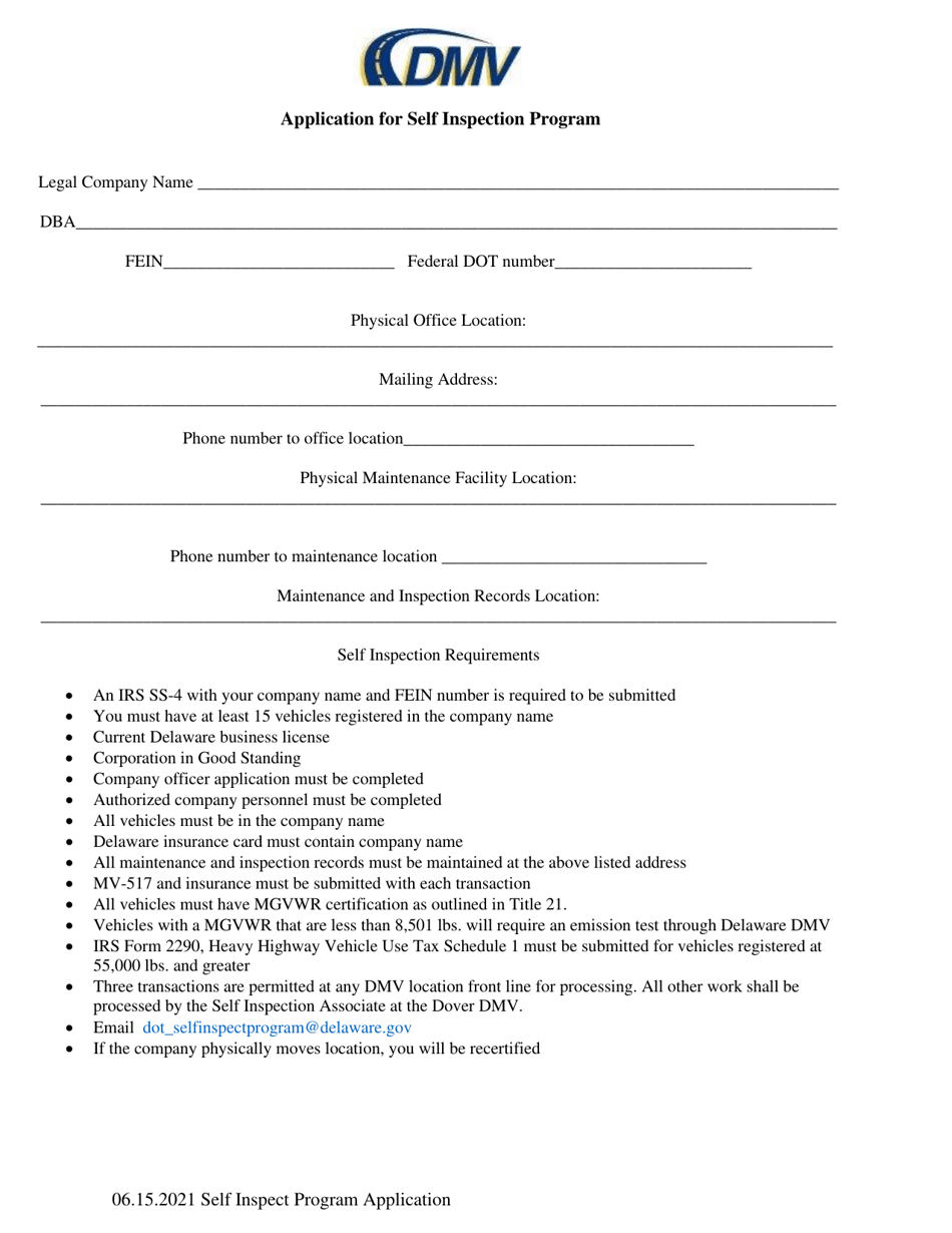 Delaware Application for Self-inspection Program - Fill Out, Sign ...