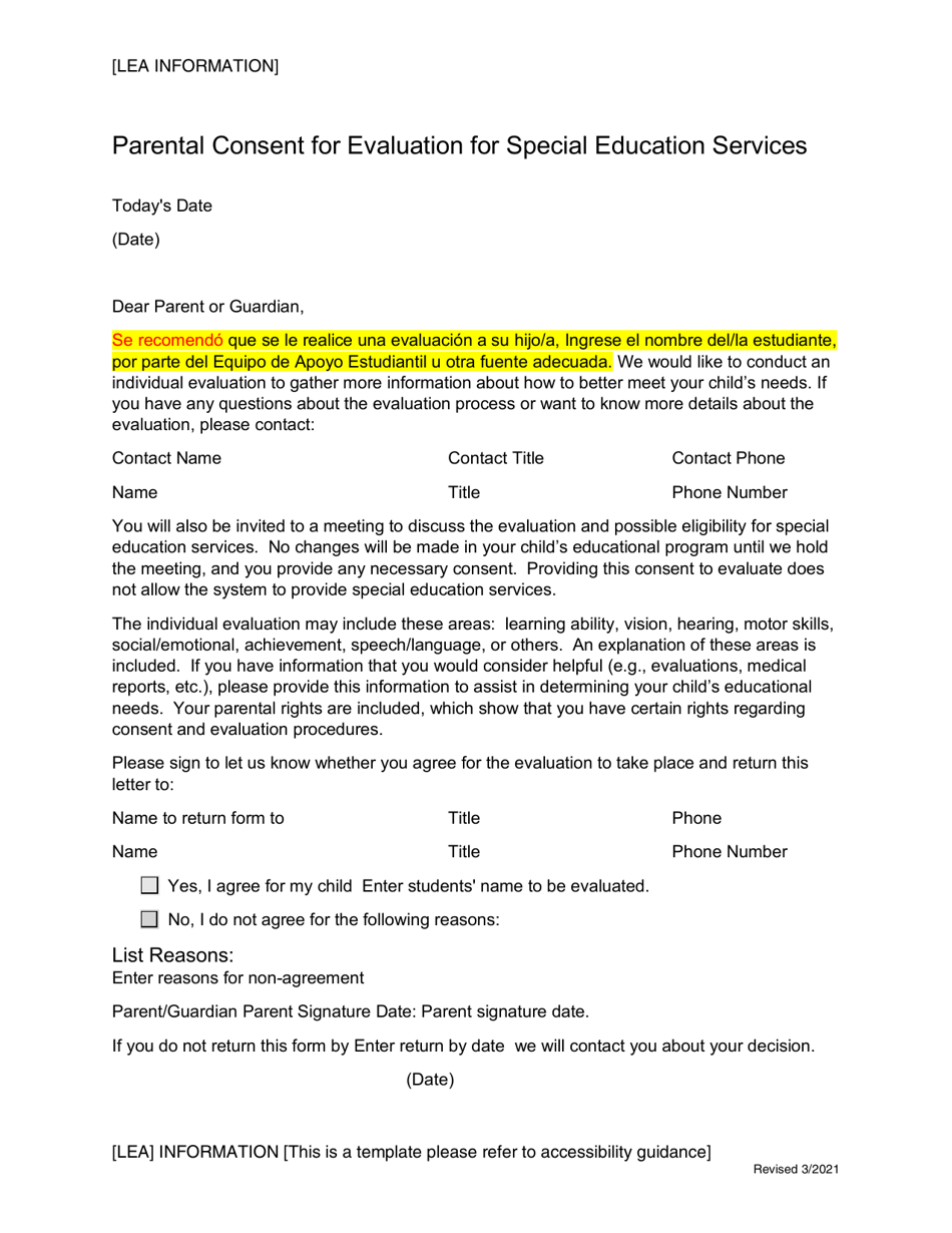 Georgia (United States) Parental Consent for Evaluation for Special ...