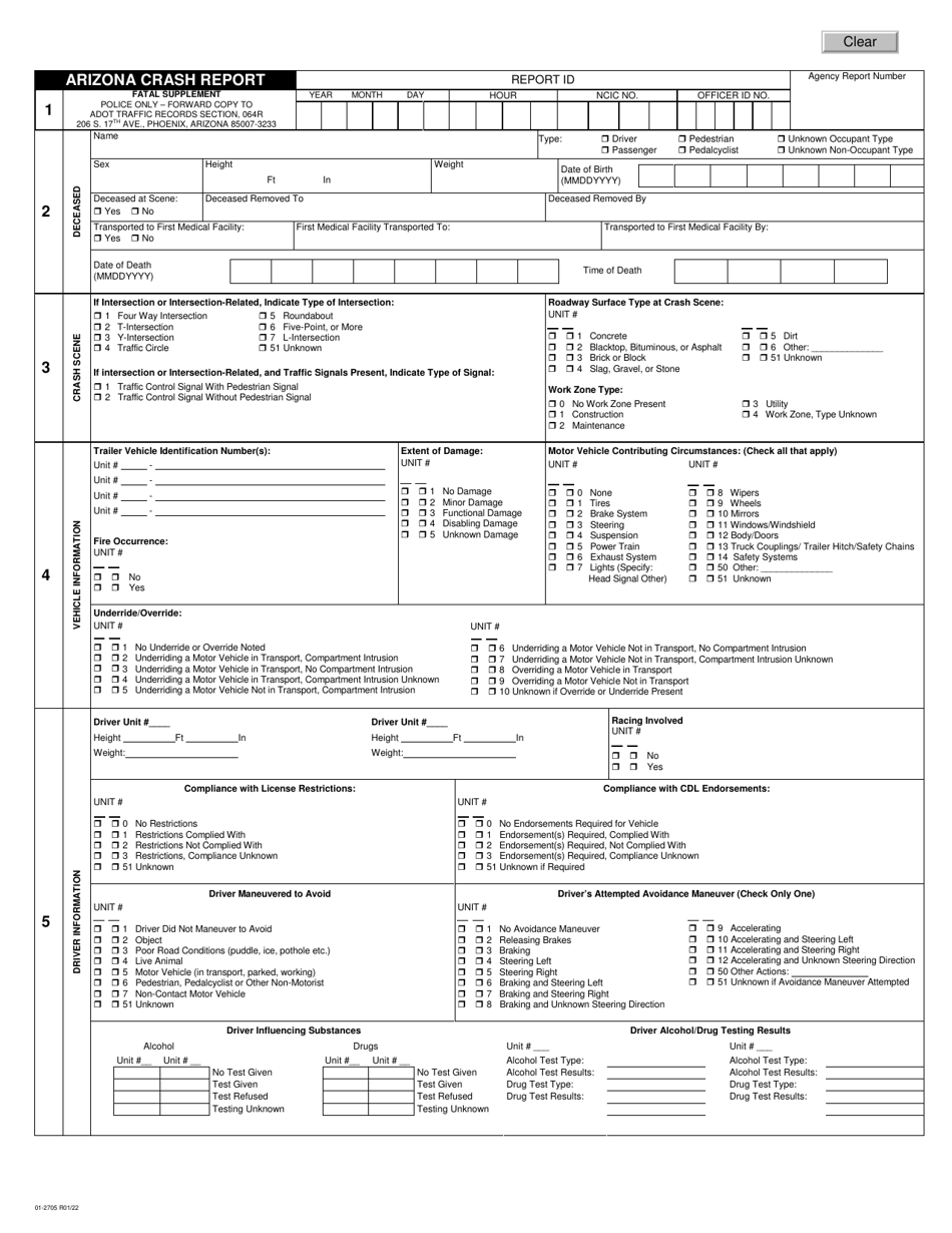 Form 01-2705 Download Fillable PDF or Fill Online Arizona Crash Report ...