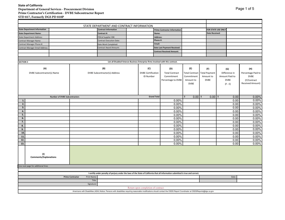 Form STD817 - Fill Out, Sign Online and Download Fillable PDF ...