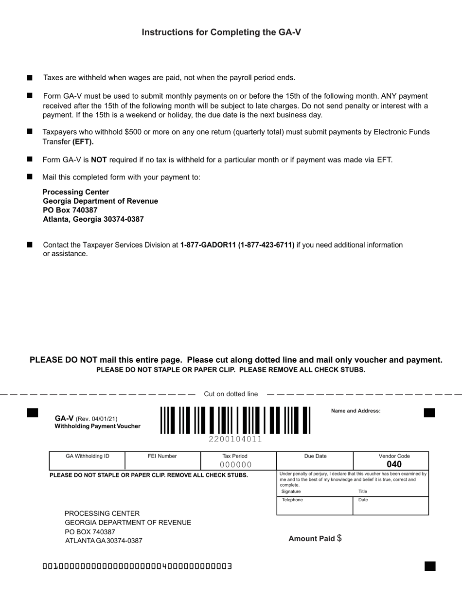 Form GA-V - Fill Out, Sign Online and Download Fillable PDF, Georgia ...