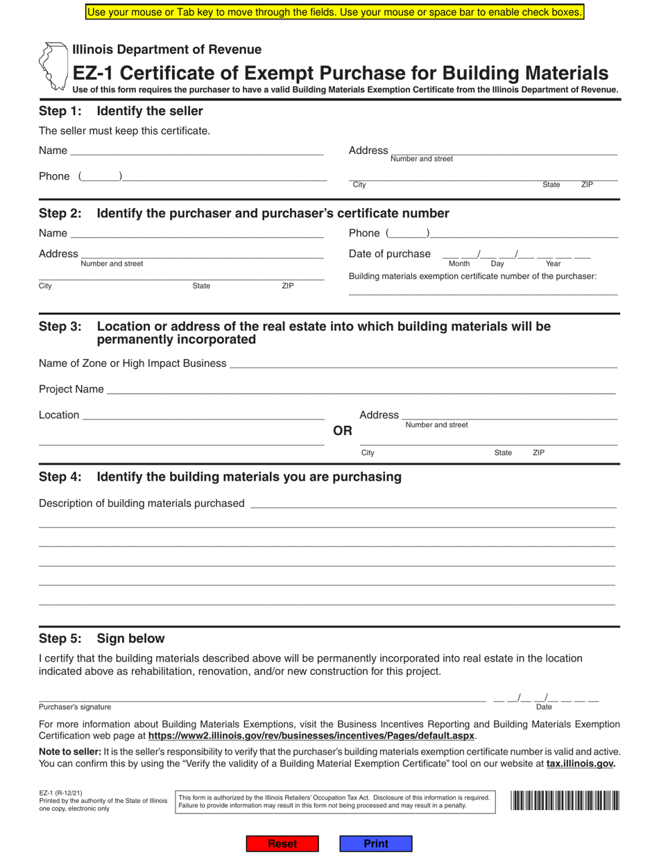 Form EZ-1 - Fill Out, Sign Online and Download Fillable PDF, Illinois ...