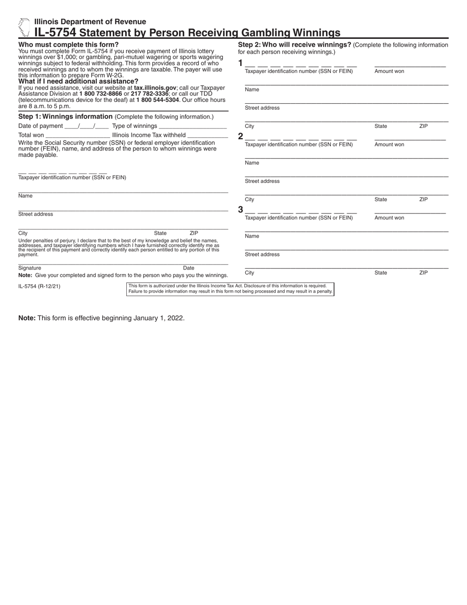Form IL-5754 Download Printable PDF or Fill Online Statement by Person ...