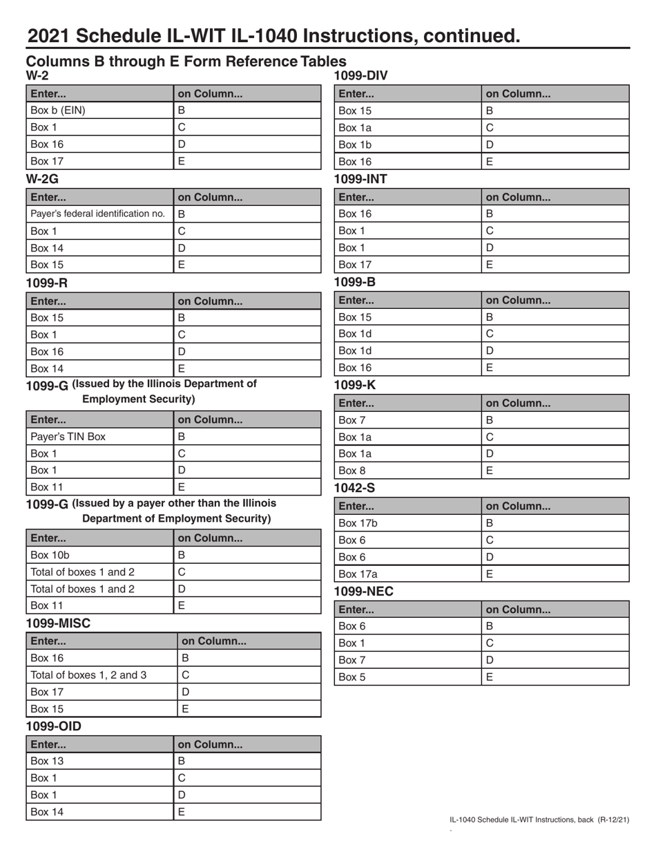 Download Instructions for Form IL-1040 Schedule IL-WIT Illinois Income ... Download Instructions for Form IL-1040 Schedule IL-WIT Illinois Income ...