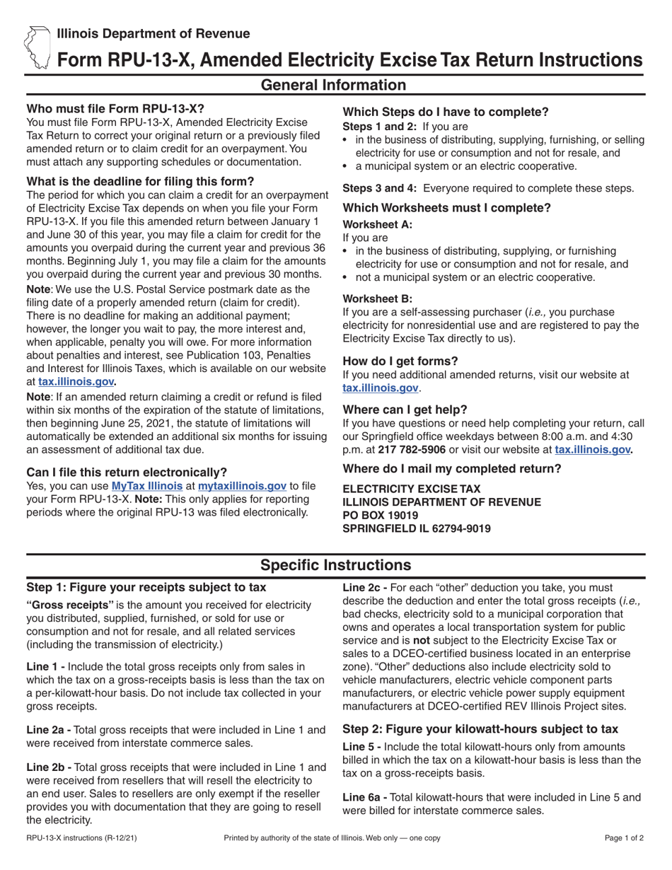 Download Instructions for Form RPU-13-X, 415 Amended Electricity Excise ...
