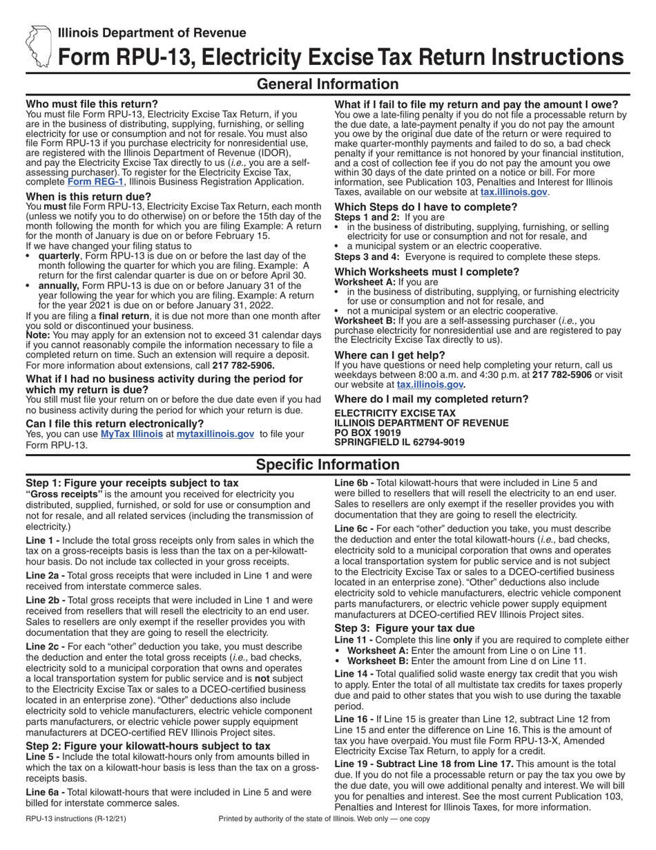 Download Instructions for Form RPU-13, 411 Electricity Excise Tax ...