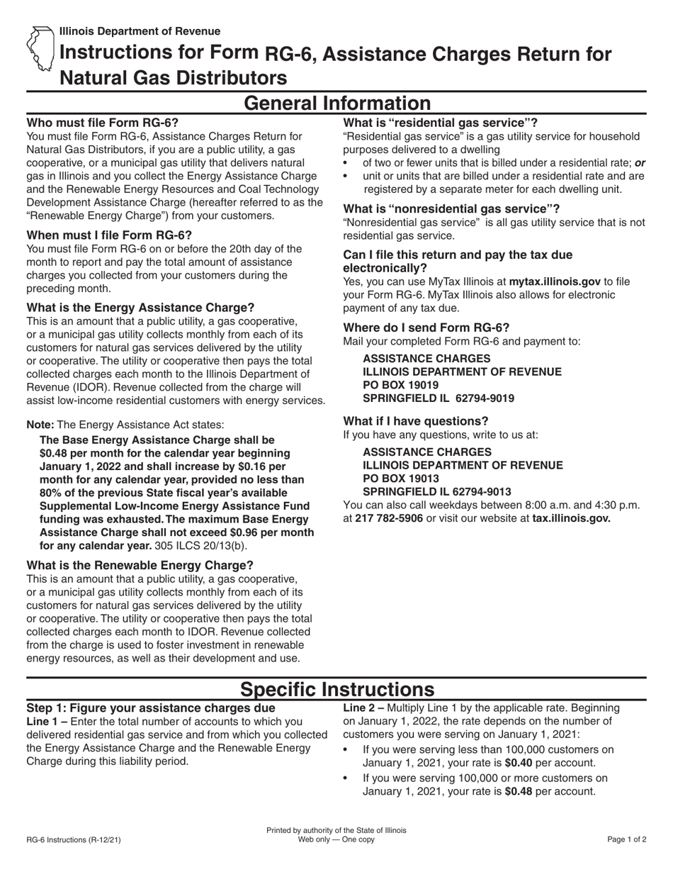 Download Instructions for Form RG-6, 554 Assistance Charges Return for ...