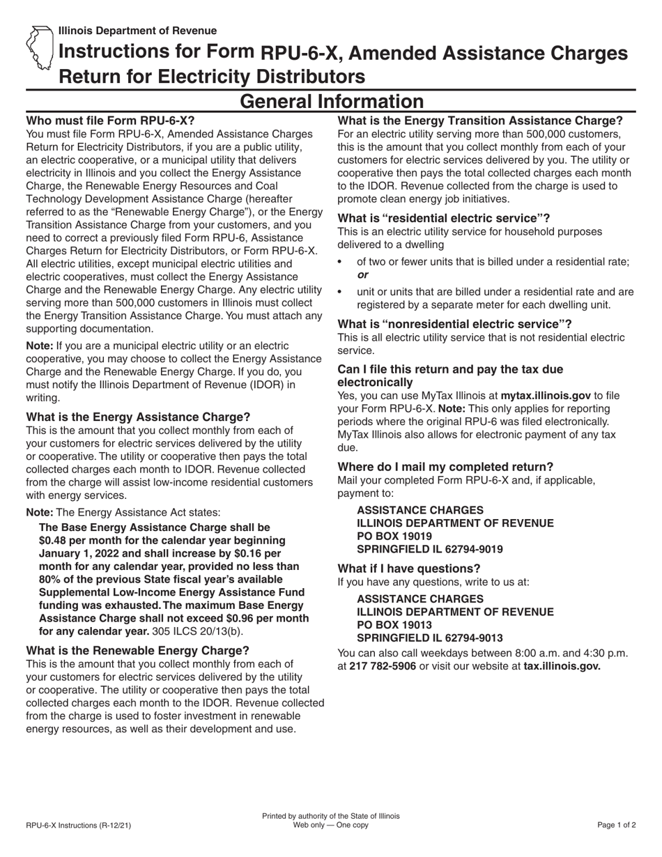 Download Instructions for Form RPU-6-X, 557 Amended Assistance Charges ...