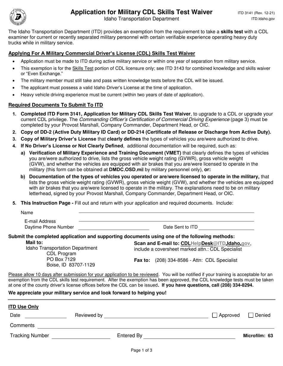 Form ITD3141 Download Fillable PDF or Fill Online Application for ...