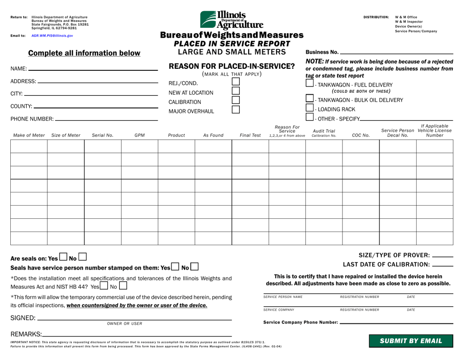 Illinois Placed in Service Report - Large and Small Meters - Fill Out ...