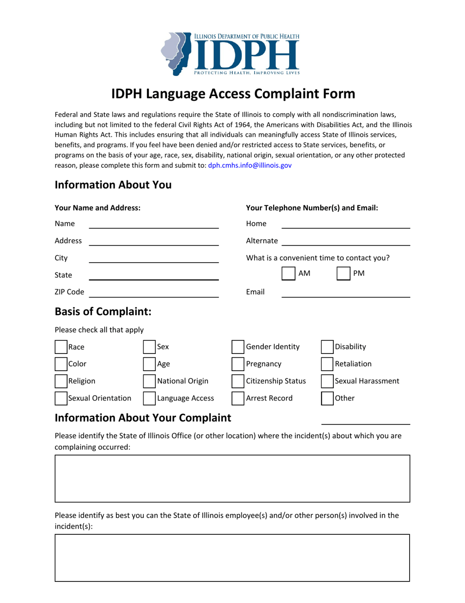 Illinois Idph Language Access Complaint Form - Fill Out, Sign Online ...