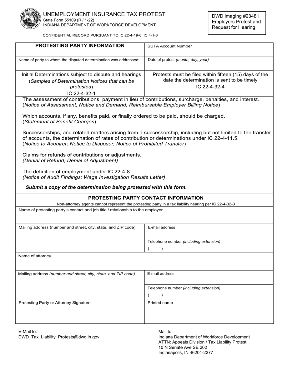 State Form 55109 Download Fillable PDF or Fill Online Unemployment ...