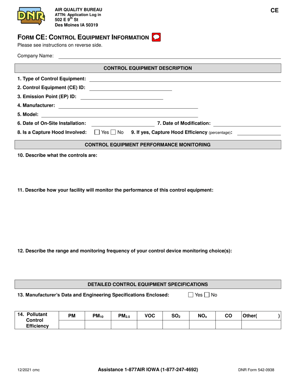 DNR Form 542-0938 (CE) Download Printable PDF or Fill Online Control ...