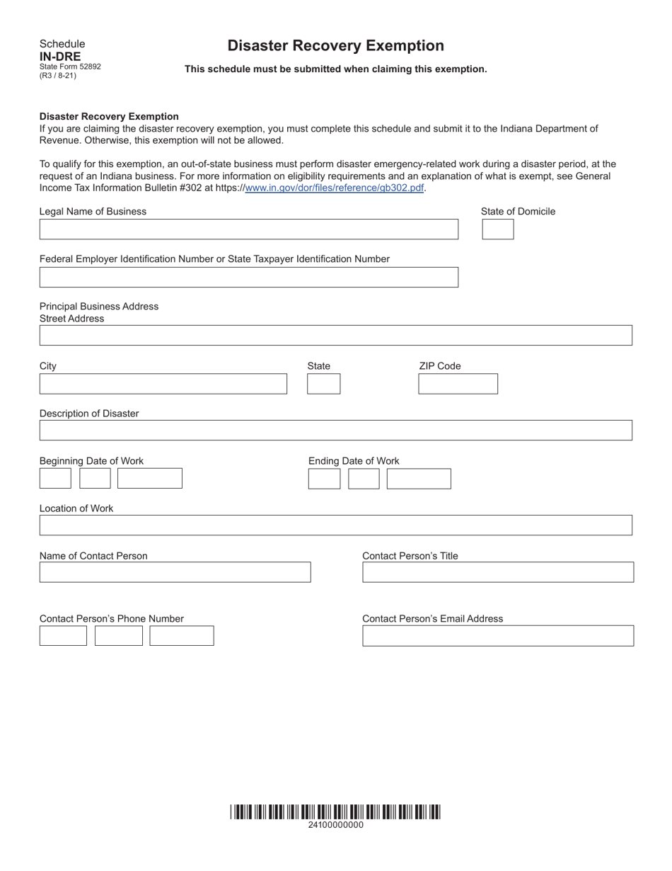 State Form 52892 Schedule IN-DRE Download Fillable PDF or Fill Online ...
