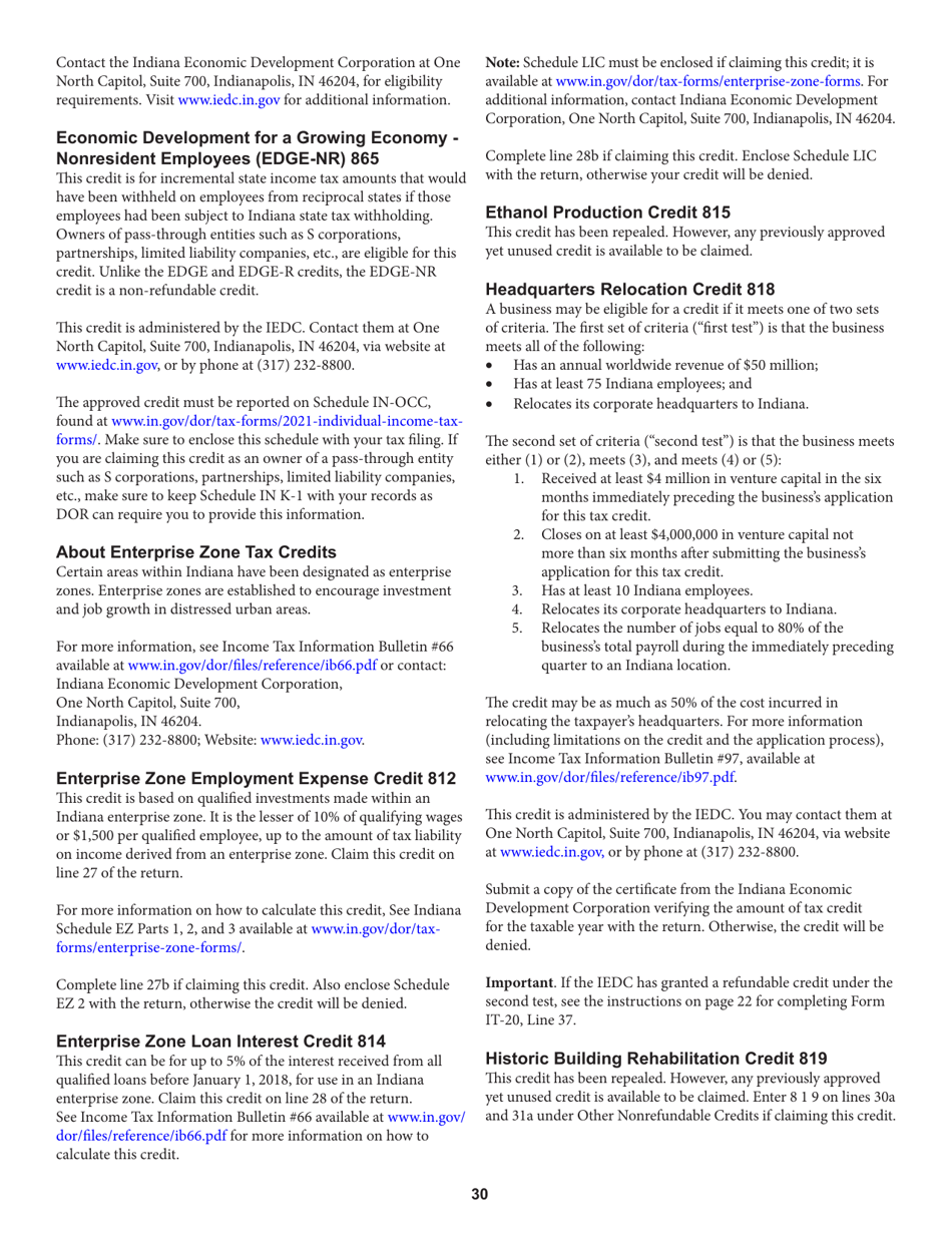 Download Instructions for Form IT-20, State Form 44275 Indiana ...