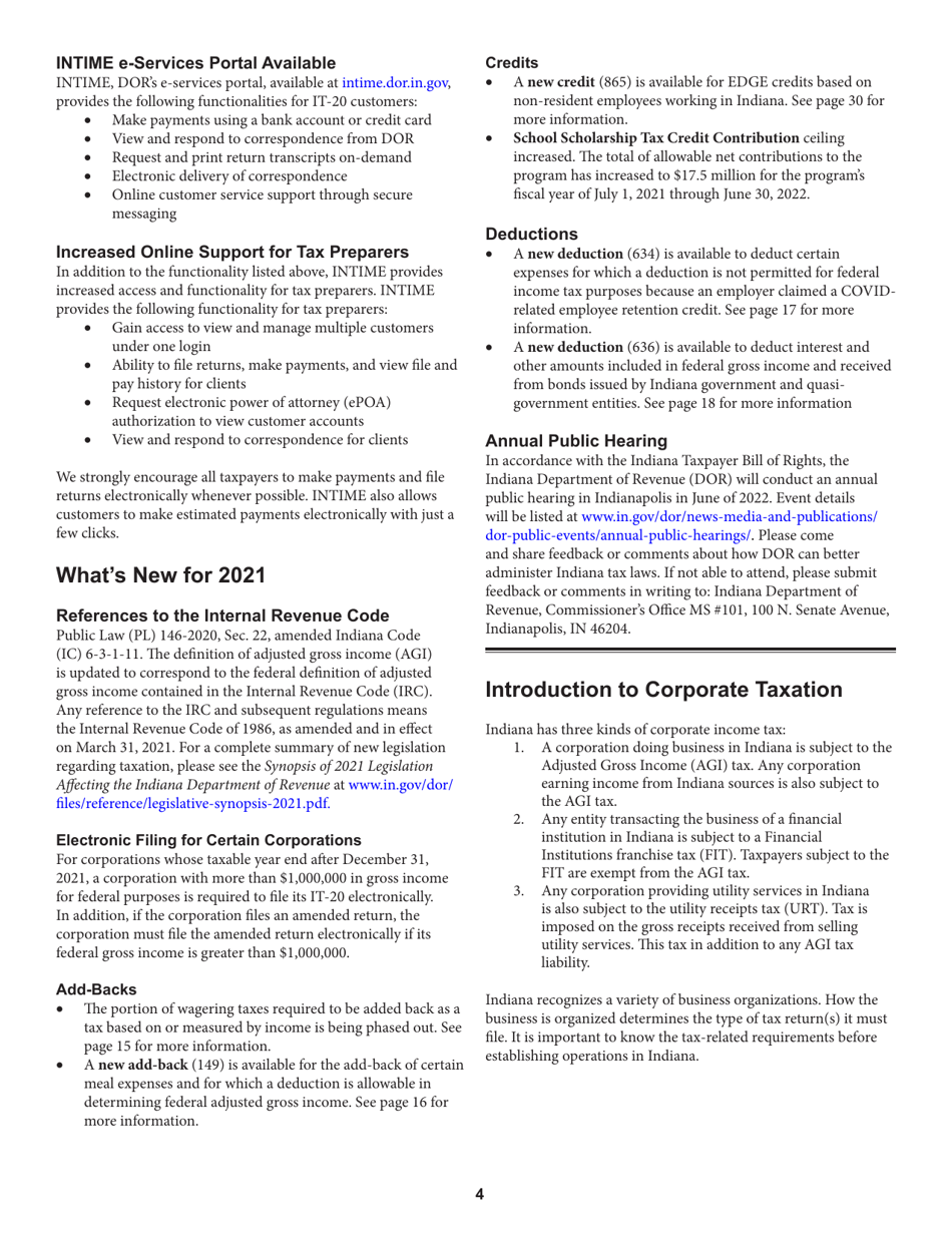 Download Instructions for Form IT-20, State Form 44275 Indiana ...