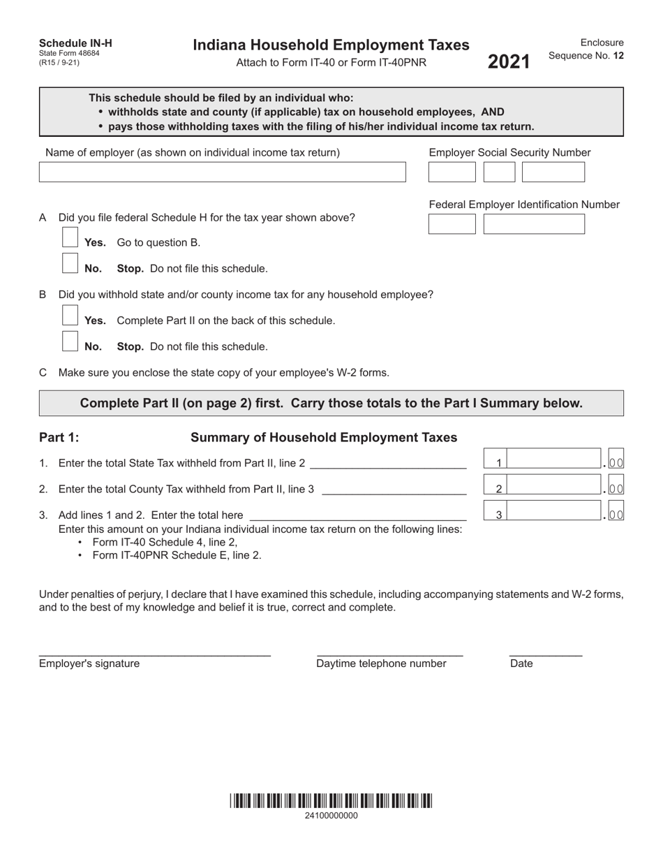 State Form 48684 Schedule IN-H - 2021 - Fill Out, Sign Online and ...