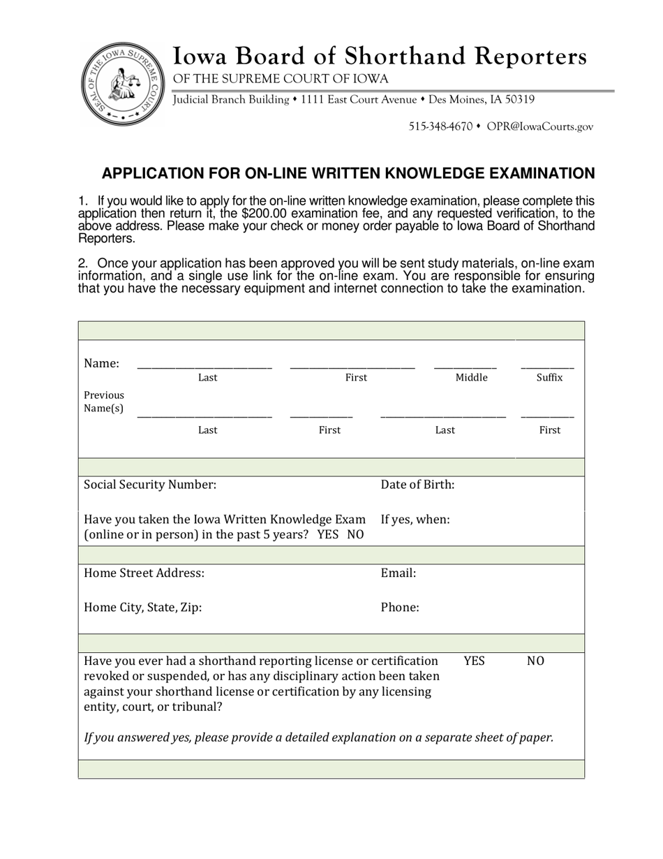 Iowa Application for on-Line Written Knowledge Examination - Fill Out ...
