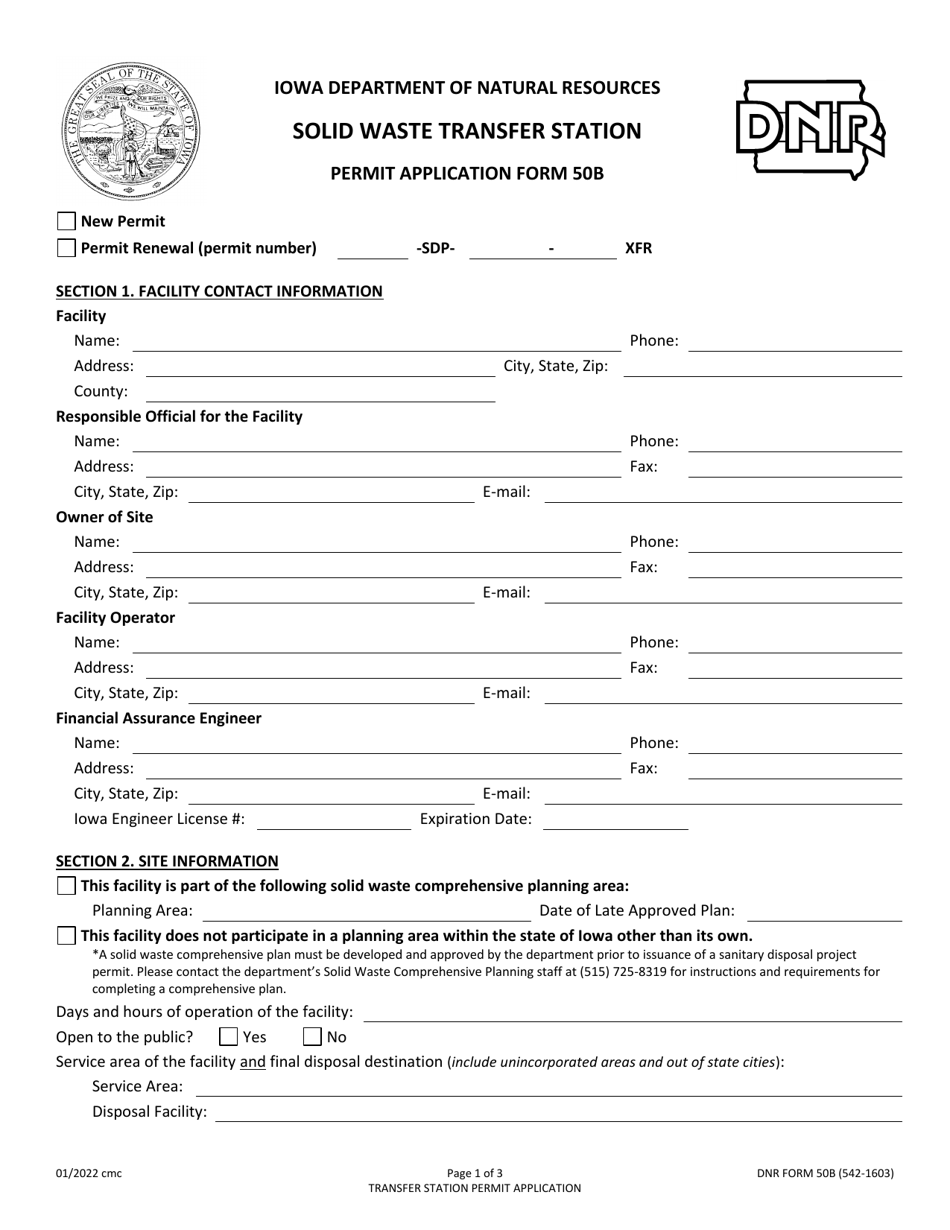 DNR Form 50B (542-1603) Download Fillable PDF or Fill Online Solid ...
