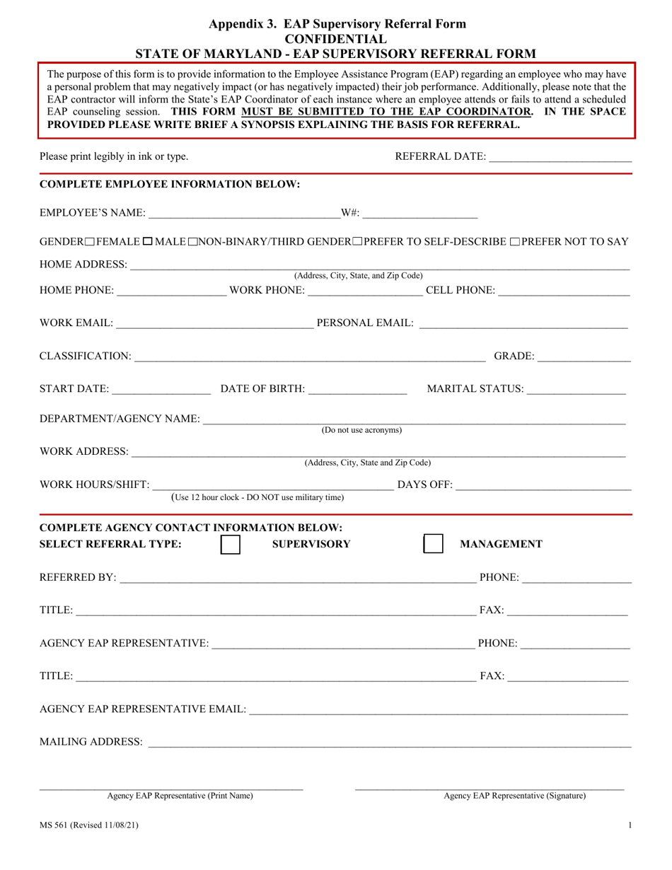 Form MS561 Appendix 3 - Fill Out, Sign Online and Download Fillable PDF, Maryland | Templateroller