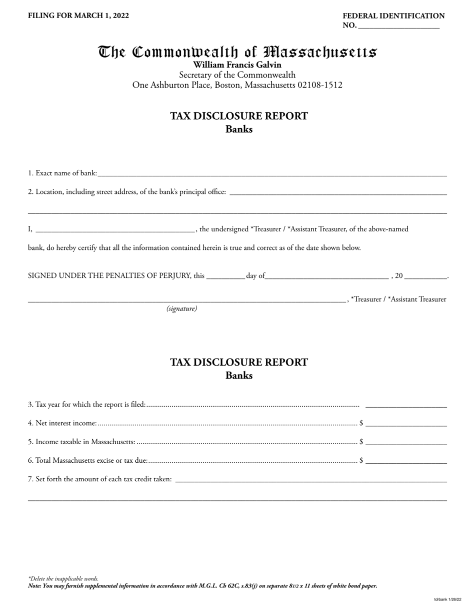 Massachusetts Tax Disclosure Report - Banks - Fill Out, Sign Online and ...