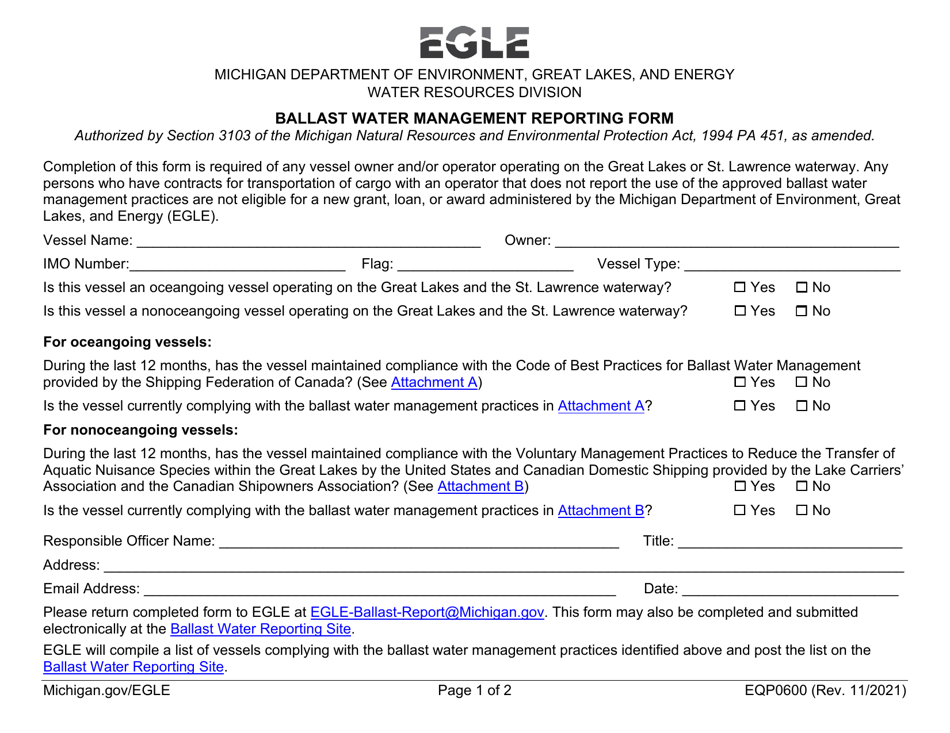 Form EQP0600 - Fill Out, Sign Online and Download Fillable PDF, Michigan | Templateroller