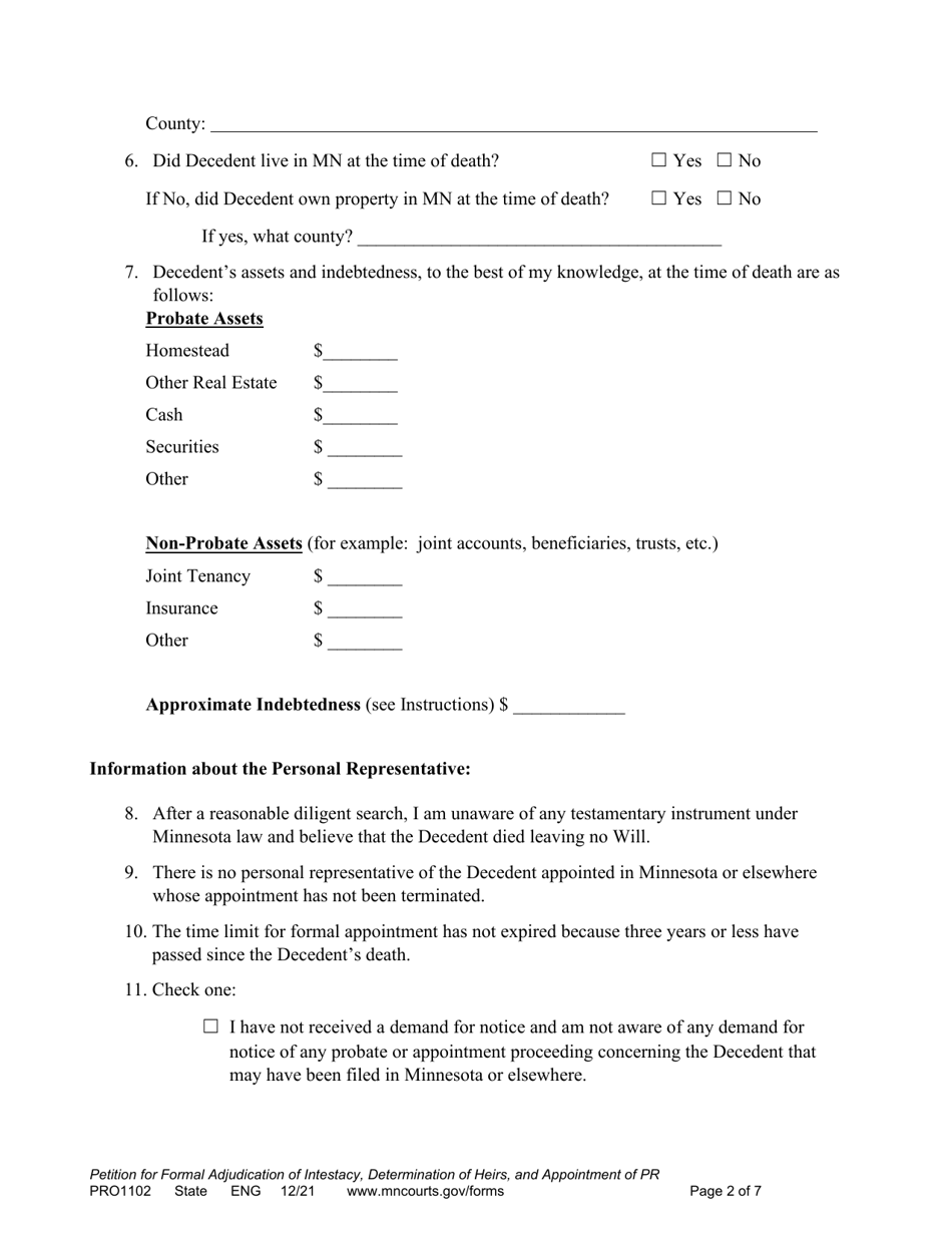 Form PRO1102 Download Printable PDF or Fill Online Petition for Formal ... Form PRO1102 Download Printable PDF or Fill Online Petition for Formal ...