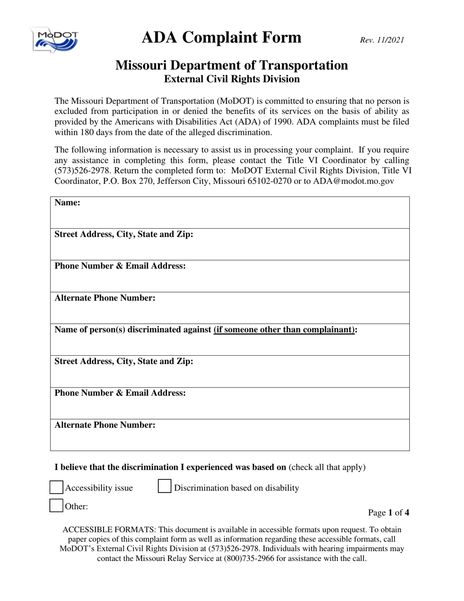Michigan Ada Complaint Form Download Fillable PDF | Templateroller