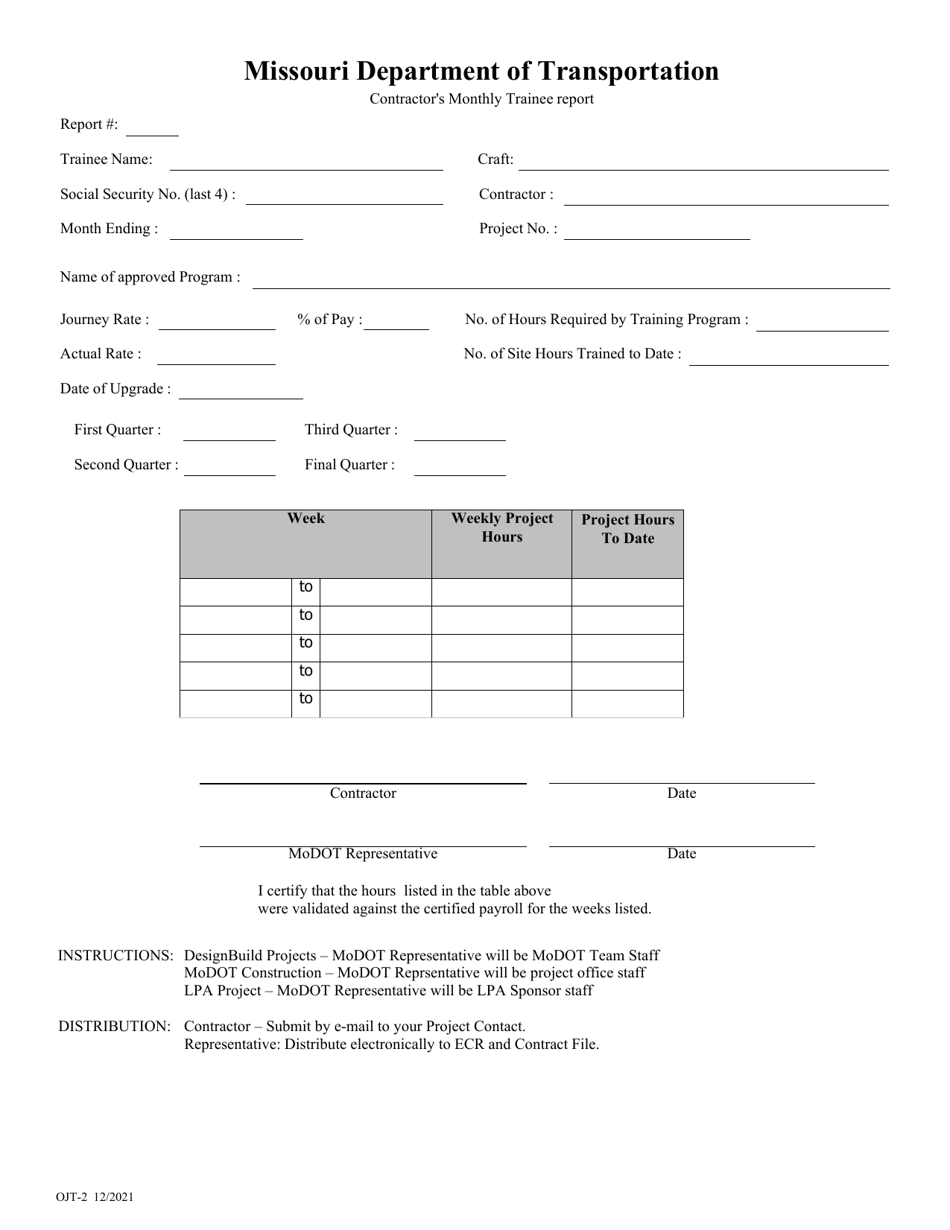 Form OJT-2 - Fill Out, Sign Online and Download Fillable PDF, Missouri ...