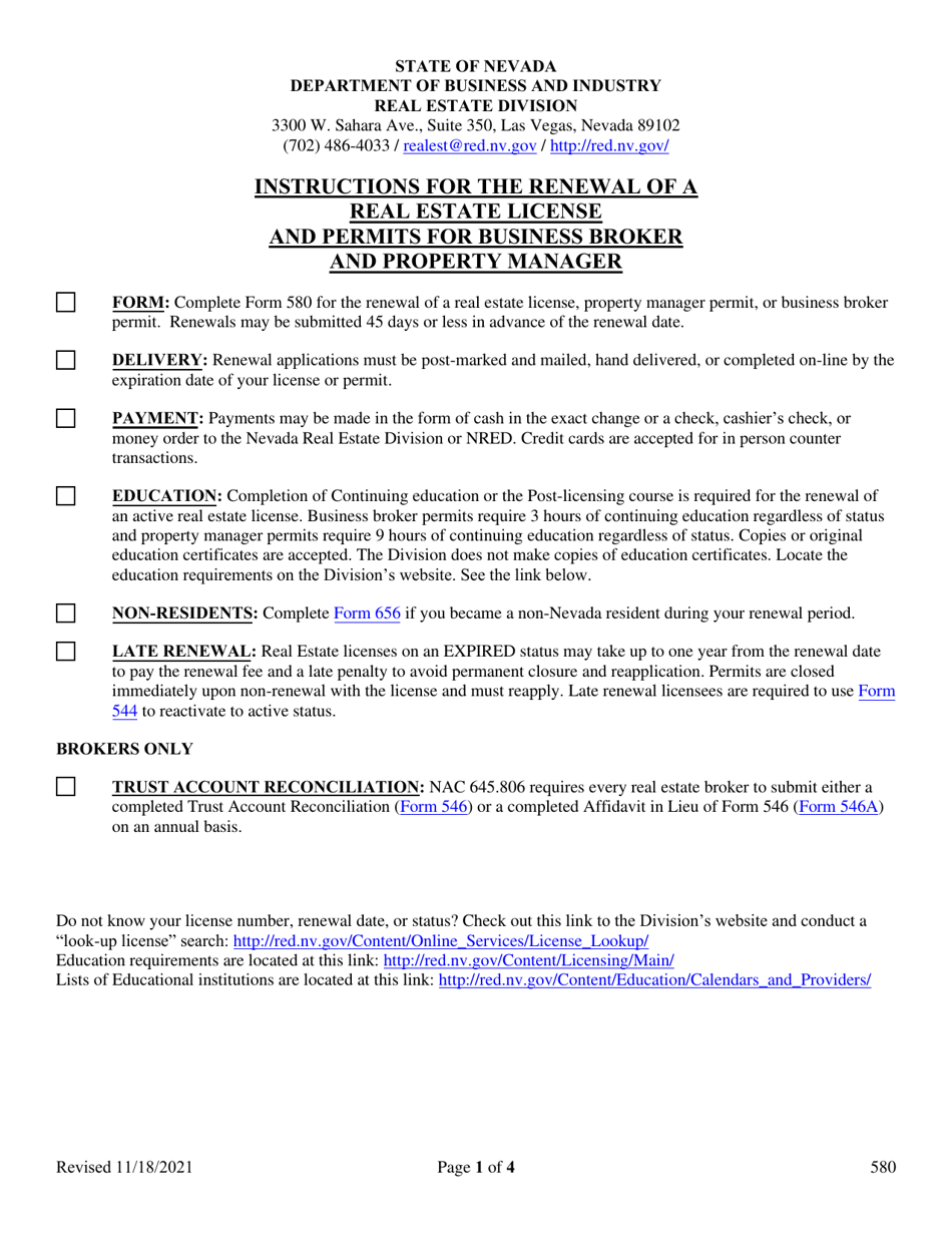 Form 580 Download Fillable PDF or Fill Online Renewal Application ...