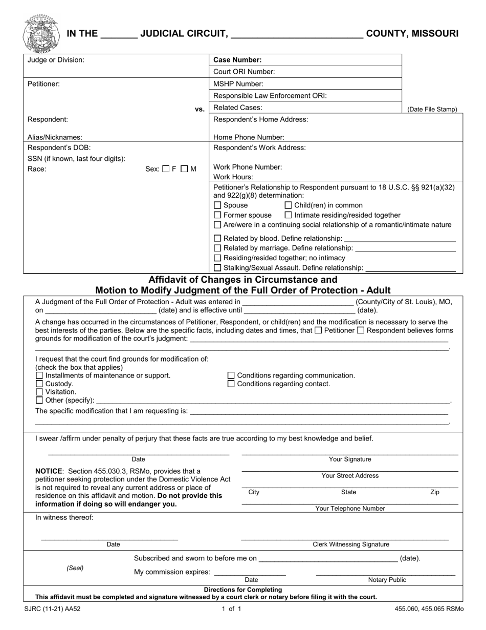 Form AA52 - Fill Out, Sign Online and Download Fillable PDF, Missouri ...