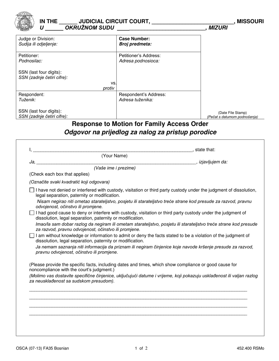 Form FA35 - Fill Out, Sign Online and Download Printable PDF, Missouri ...