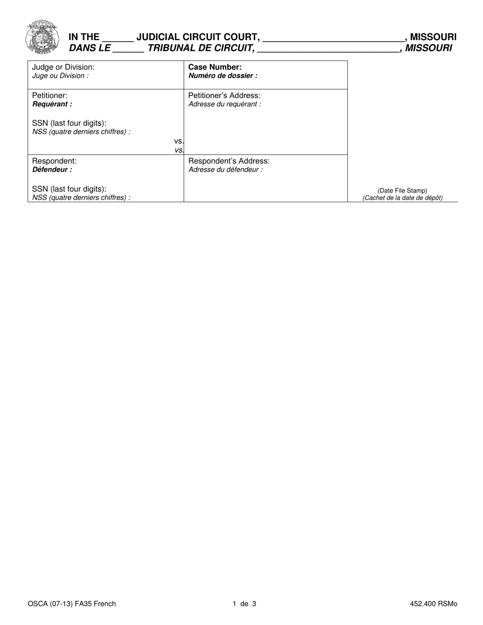 Form FA35 - Fill Out, Sign Online and Download Printable PDF, Missouri ...