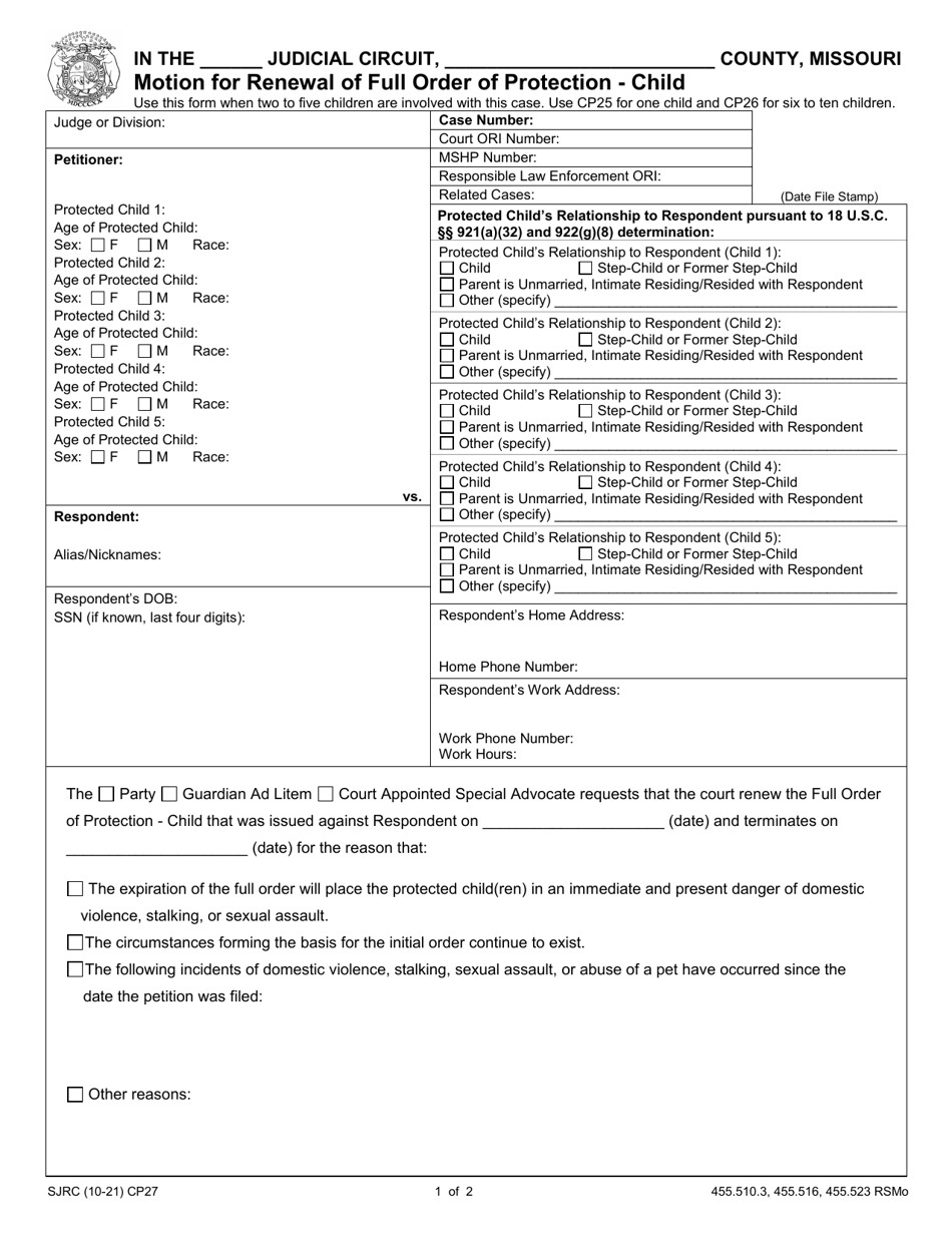 Form CP27 - Fill Out, Sign Online and Download Fillable PDF, Missouri ...