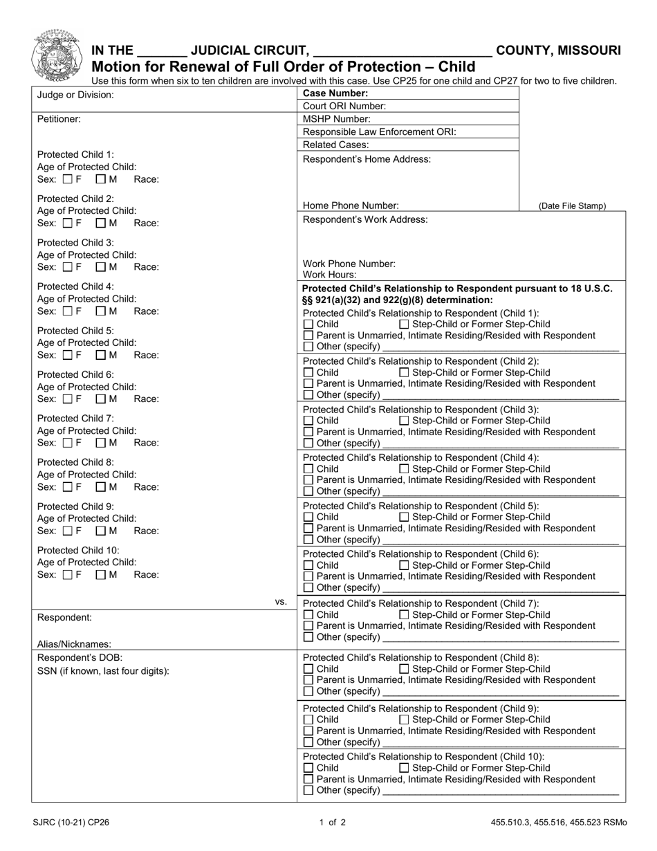 Form CP26 - Fill Out, Sign Online and Download Fillable PDF, Missouri ...