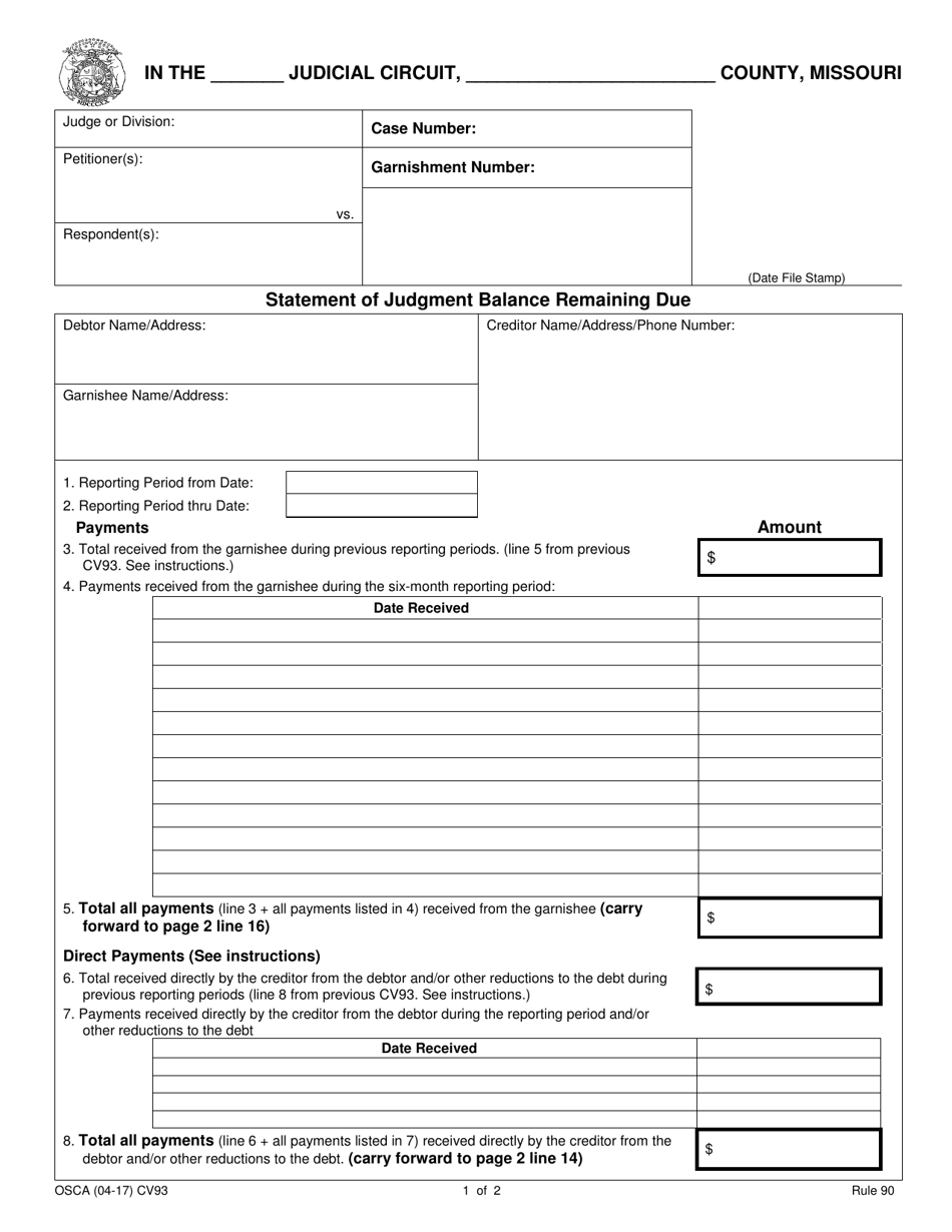 Form CV93 - Fill Out, Sign Online and Download Fillable PDF, Missouri ...