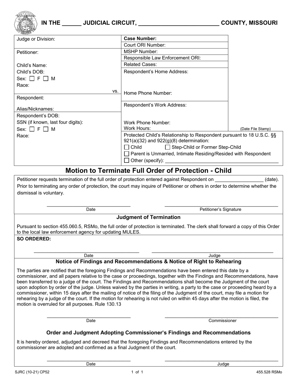 Form CP52 - Fill Out, Sign Online and Download Fillable PDF, Missouri ...
