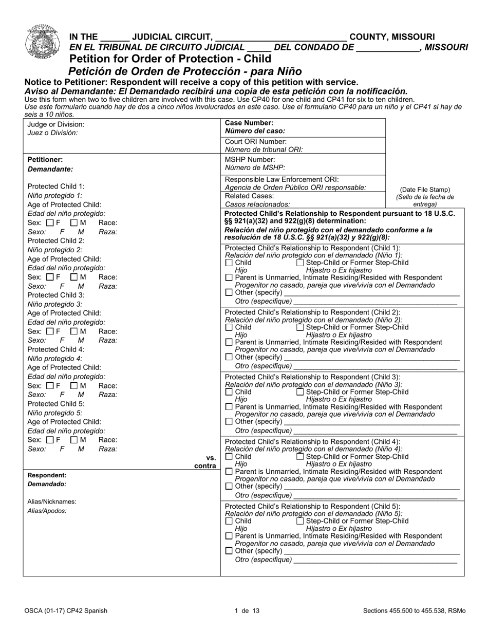 Form CP42 - Fill Out, Sign Online and Download Printable PDF, Missouri (English/Spanish ...