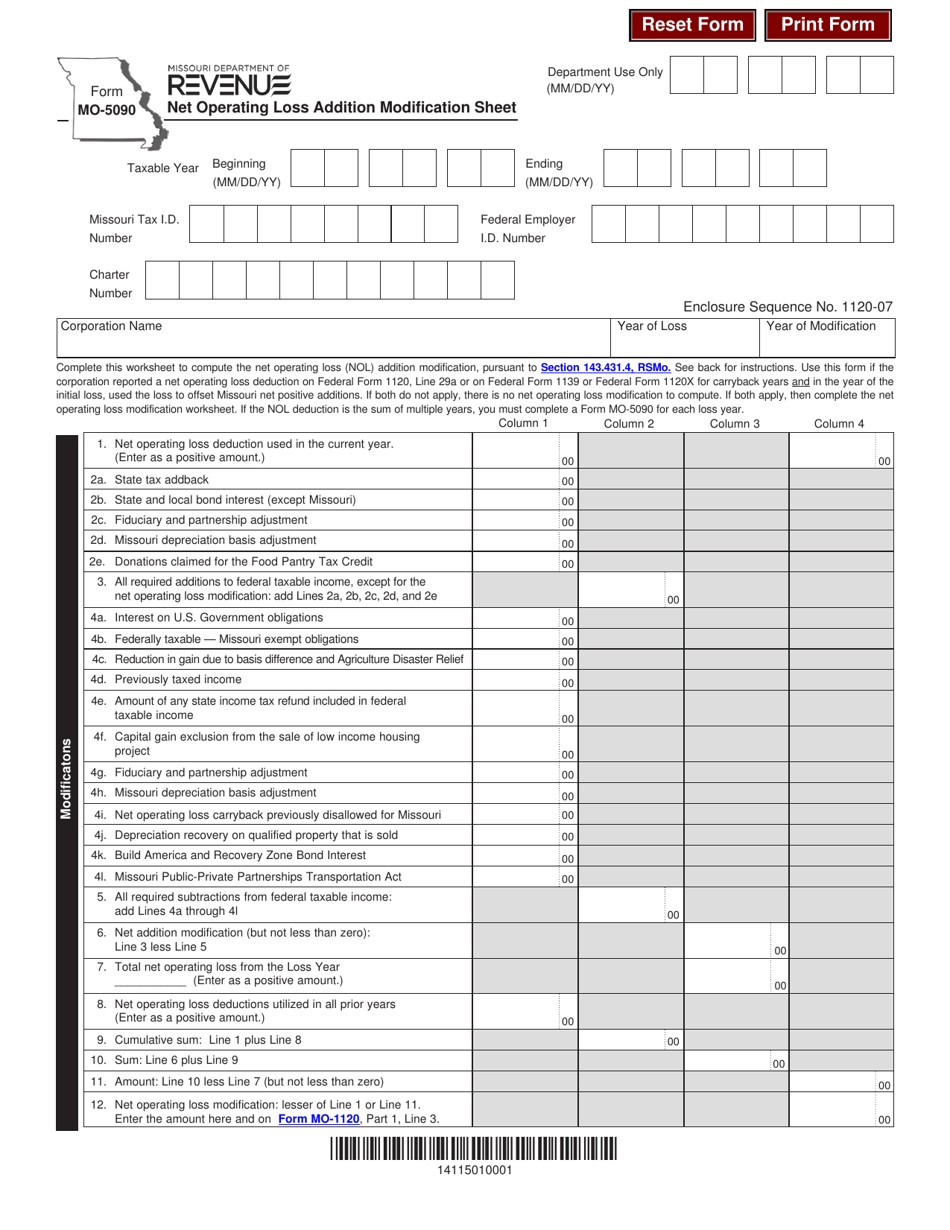 Form MO-5090 - Fill Out, Sign Online and Download Fillable PDF, Missouri | Templateroller