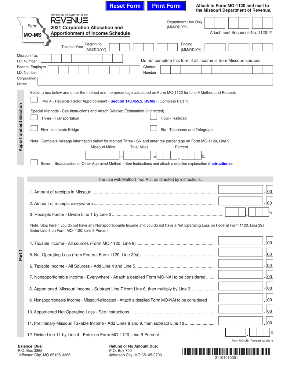 Form MO-MS - 2021 - Fill Out, Sign Online and Download Fillable PDF ...