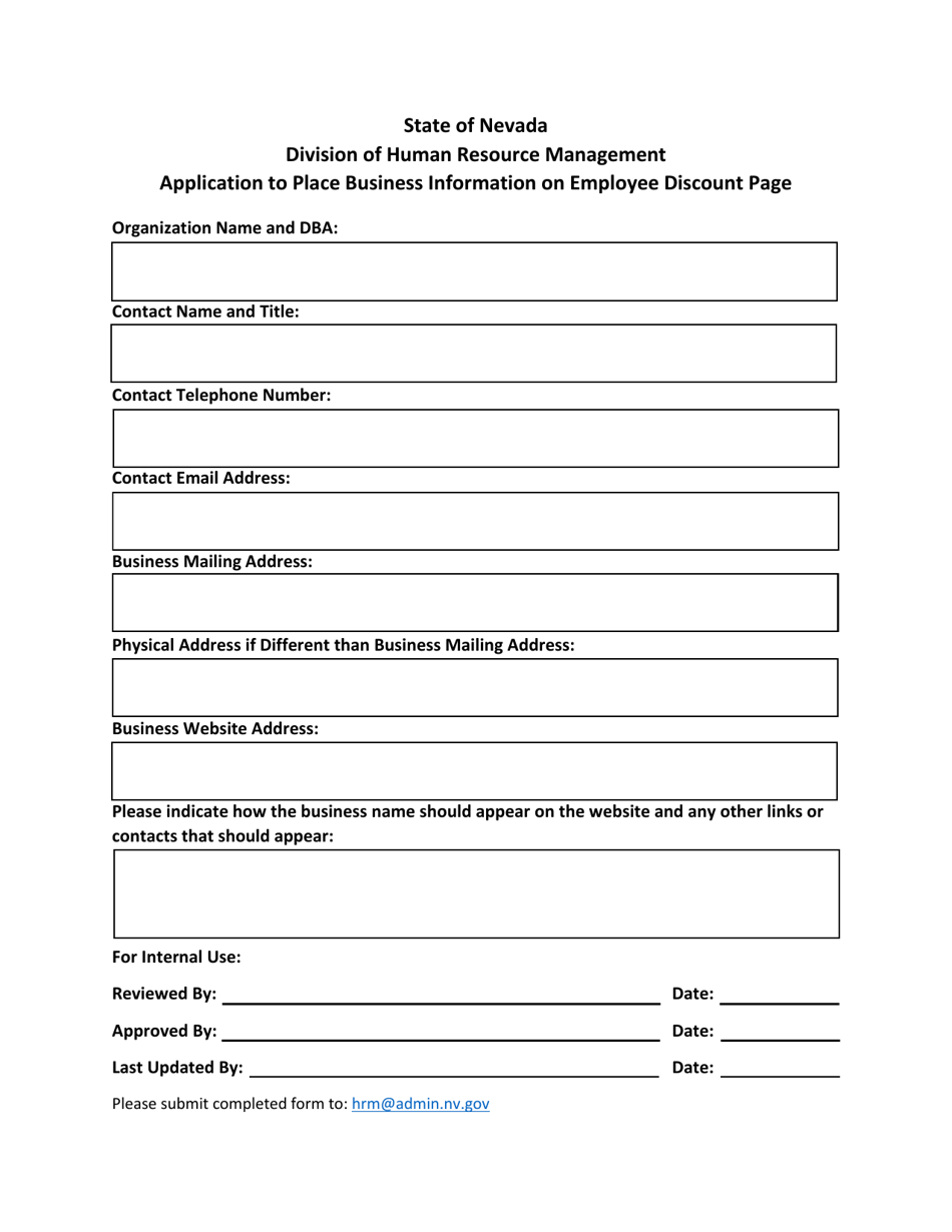 Nevada Application to Place Business Information on Employee Discount ...