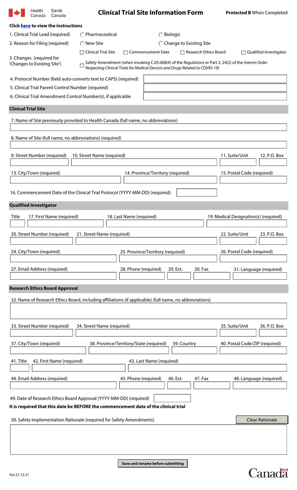 Canada Clinical Trial Site Information Form Download Fillable PDF ...
