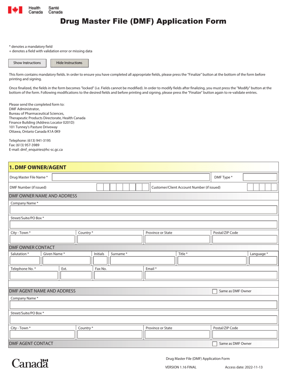 Canada Drug Master File (Dmf) Application Form - Fill Out, Sign Online ...