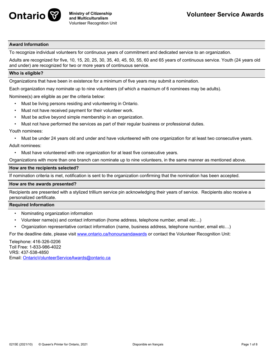 Form 0215E - Fill Out, Sign Online and Download Fillable PDF, Ontario ...