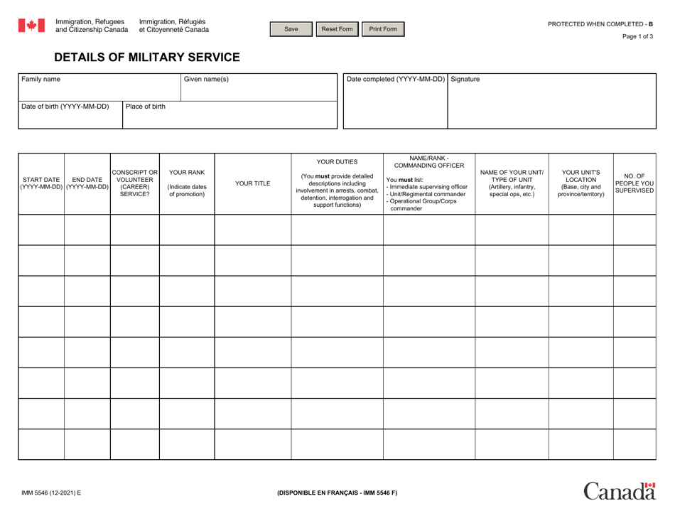 Form IMM5546 Download Fillable PDF or Fill Online Details of Military ...