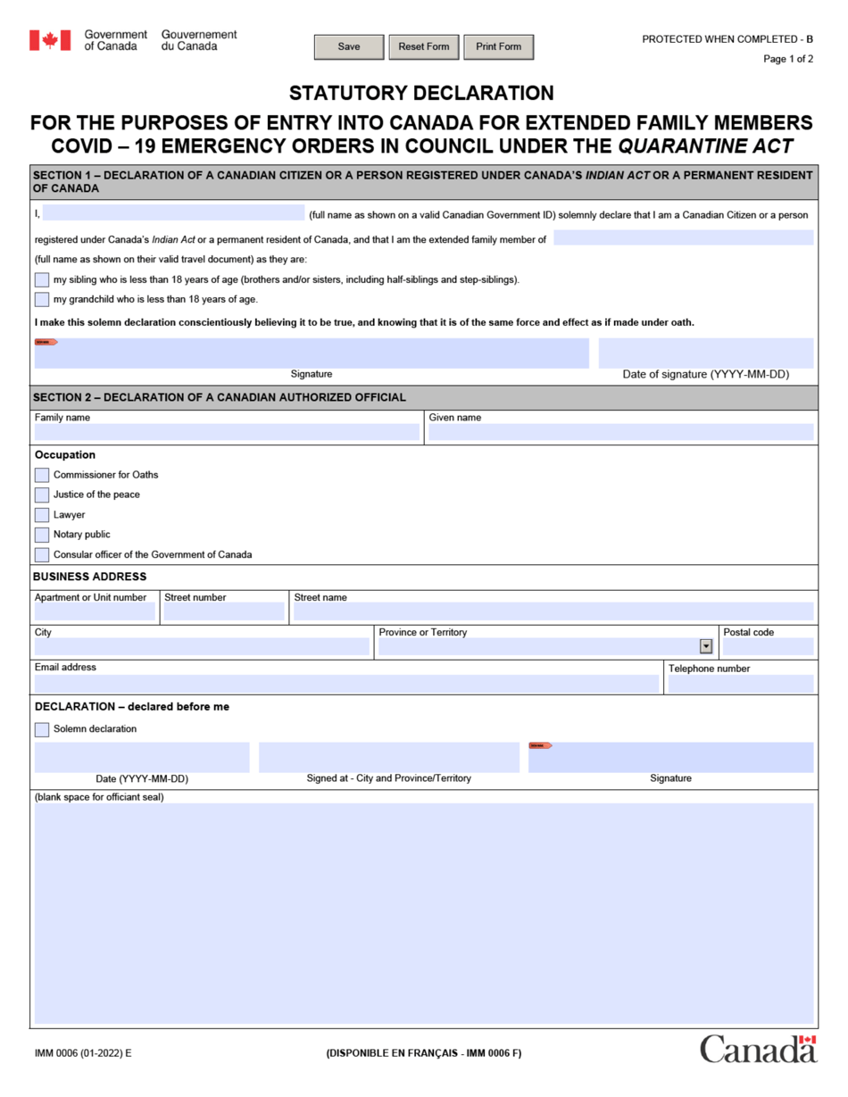 Form IMM0006 Download Fillable PDF Statutory Declaration for the ...
