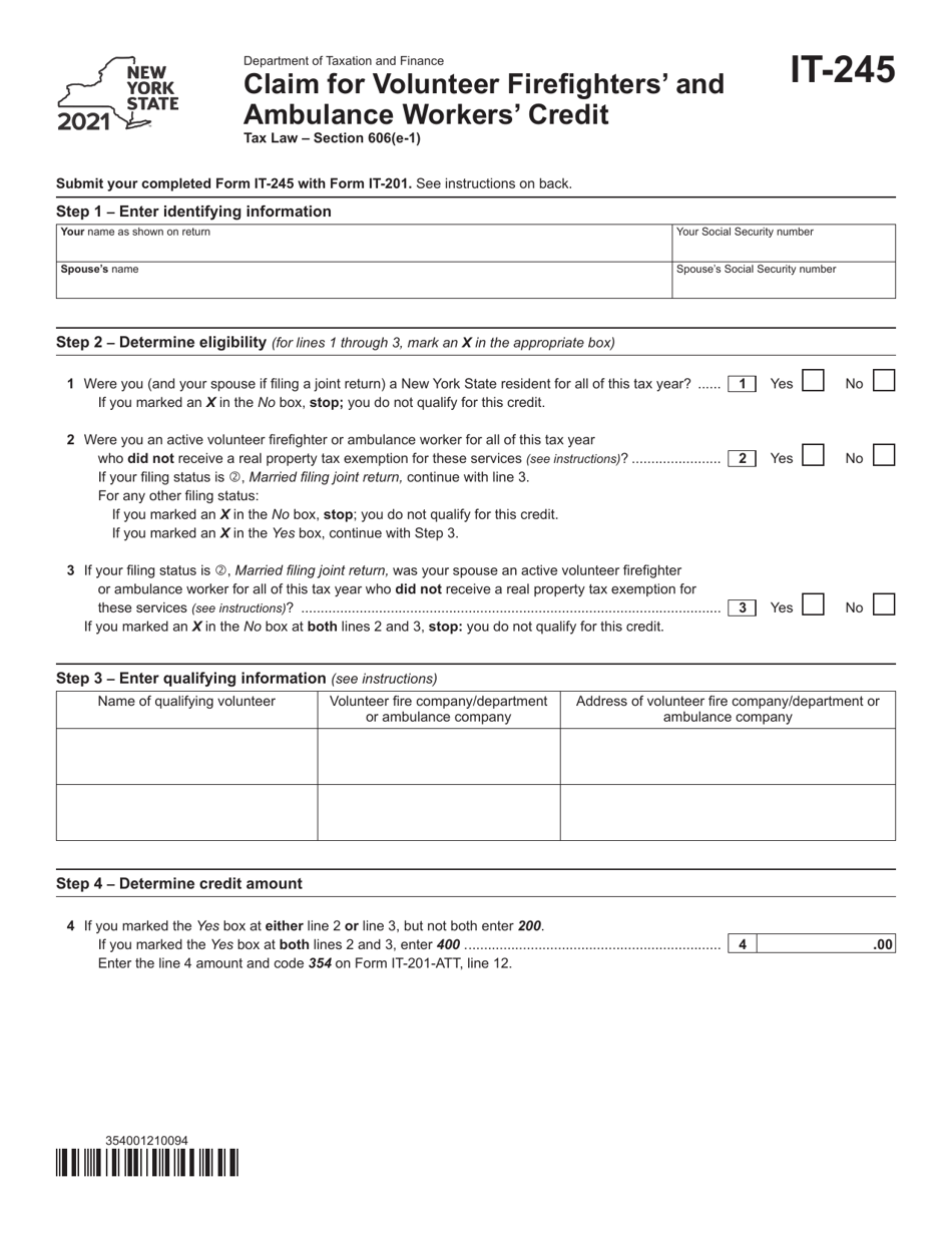 Form IT-245 - 2021 - Fill Out, Sign Online and Download Fillable PDF ...